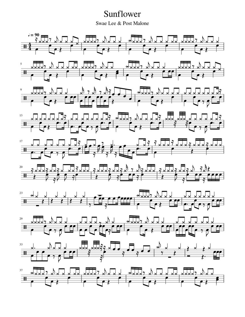 Sunflower - Swae Lee & Post Malone Sheet music for Drum Group (Solo ...
