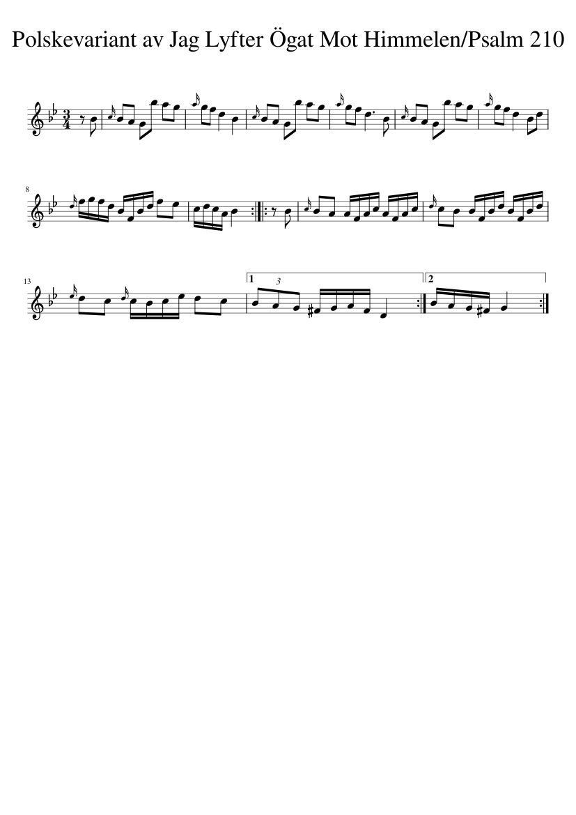 Polskevariant av Jag Lyfter Ögat Mot Himmelen/Psalm 210 Sheet music for ...