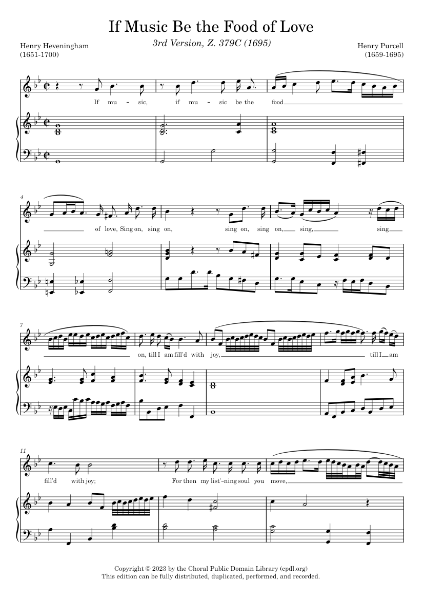 If Music Be the Food of Love 3rd Version, Z. 379C - Henry Purcell Sheet ...