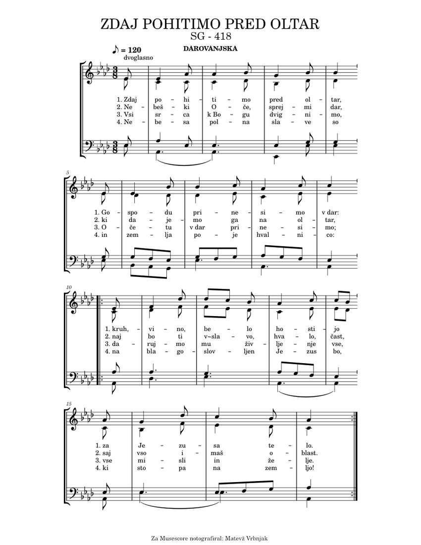 ZDA POHITIMO PRED OLTAR Sheet music for Organ (Church Choir ...