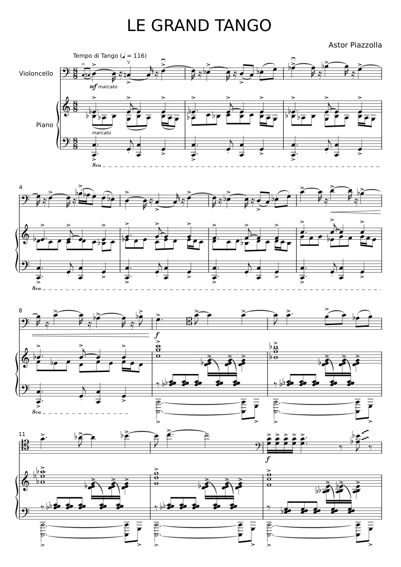 Le Grand Tango – Piazzolla Sheet Music for Piano, Cello (Piano Duo ...