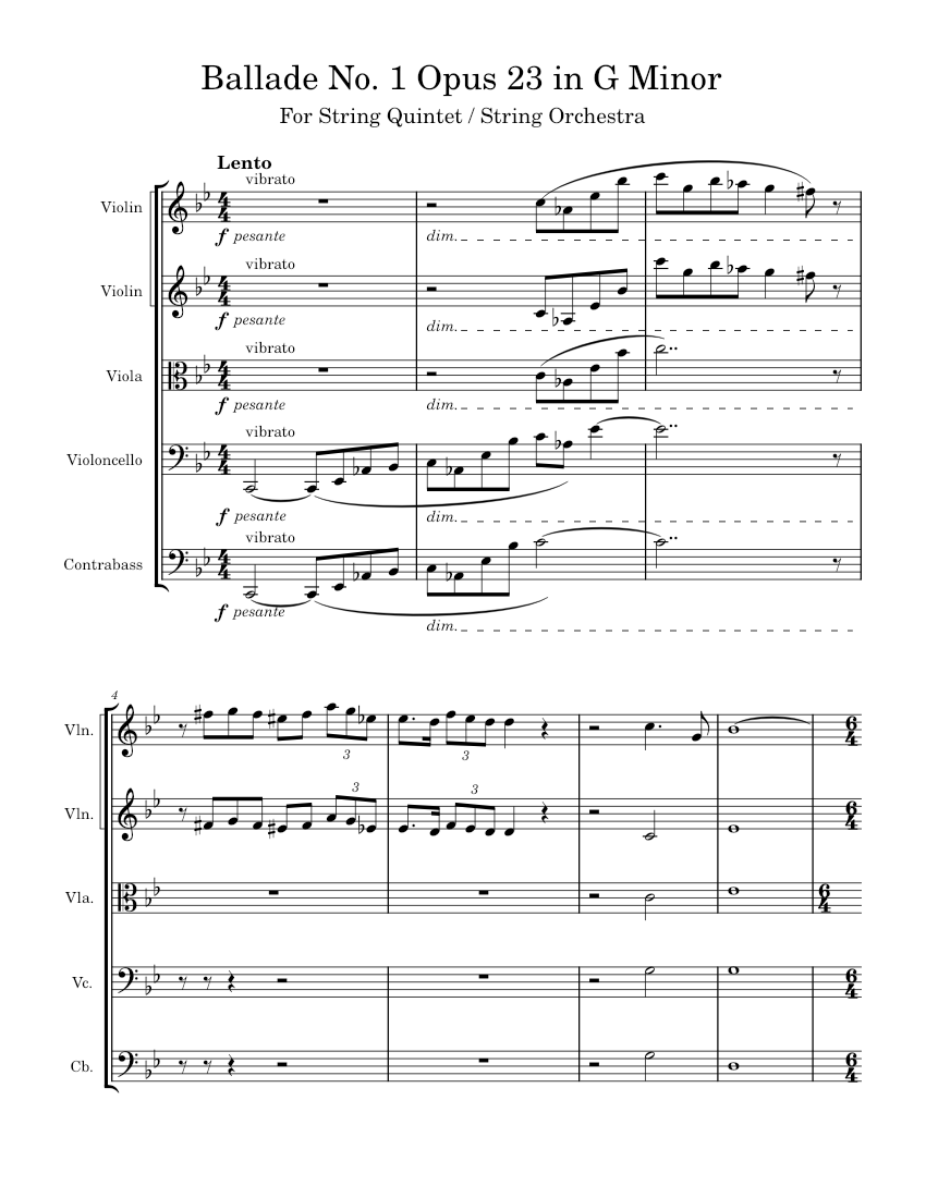 Ballade No.1, Op.23 – Frédéric Chopin Sheet music for Violin, Viola, Cello, Woodwinds (other ...