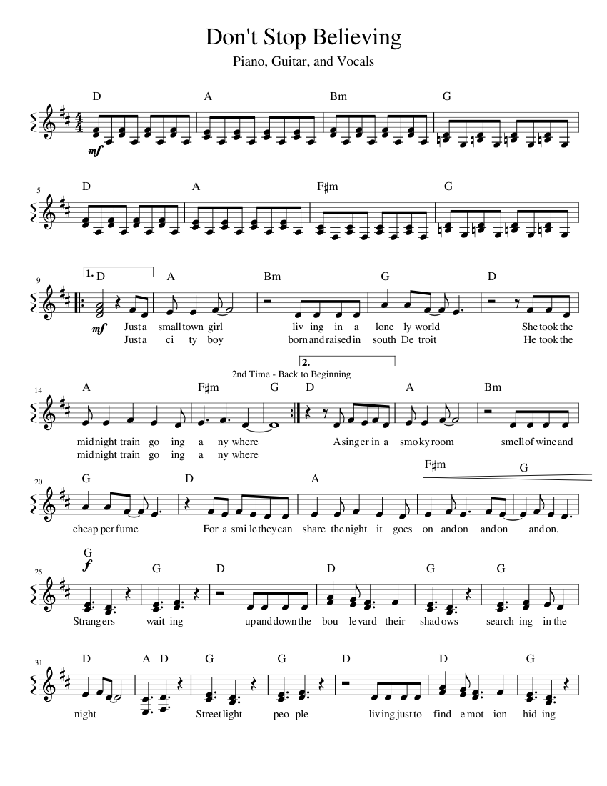 Don't Stop Believin' – Journey Sheet music for Piano (Solo) | Musescore.com
