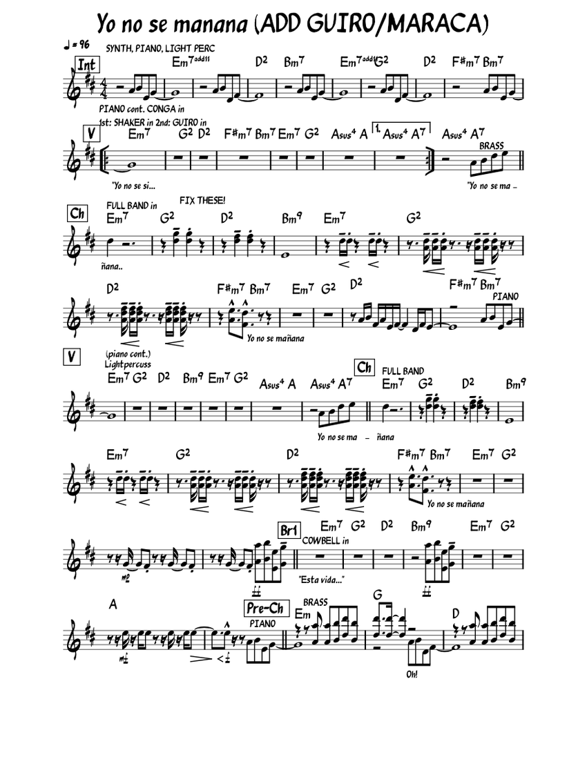 Yo no se manana – Luis Enrique Yo no se manana FULLBAND 2.0 Sheet music ...