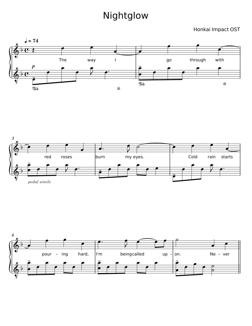 Nightglow Sheet Music for Piano (Solo) | MuseScore.com