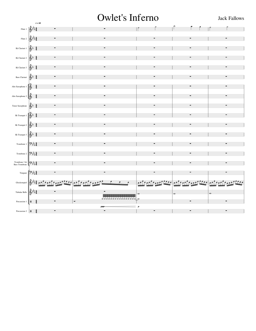 Owlet's Inferno Sheet music for Trombone, Flute, Clarinet in b-flat ...