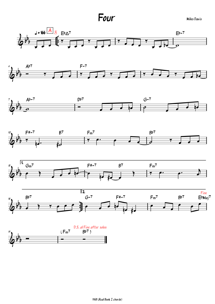 Four (Miles Davis) (Lead sheet ) Sheet music for Piano (Solo) Easy ...