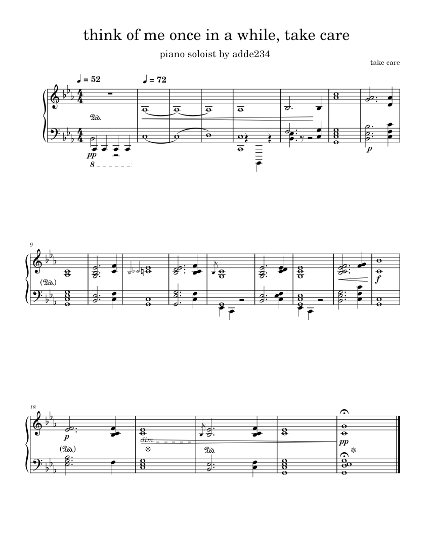 think of me once in a while, take care - piano Sheet Music for Piano ...
