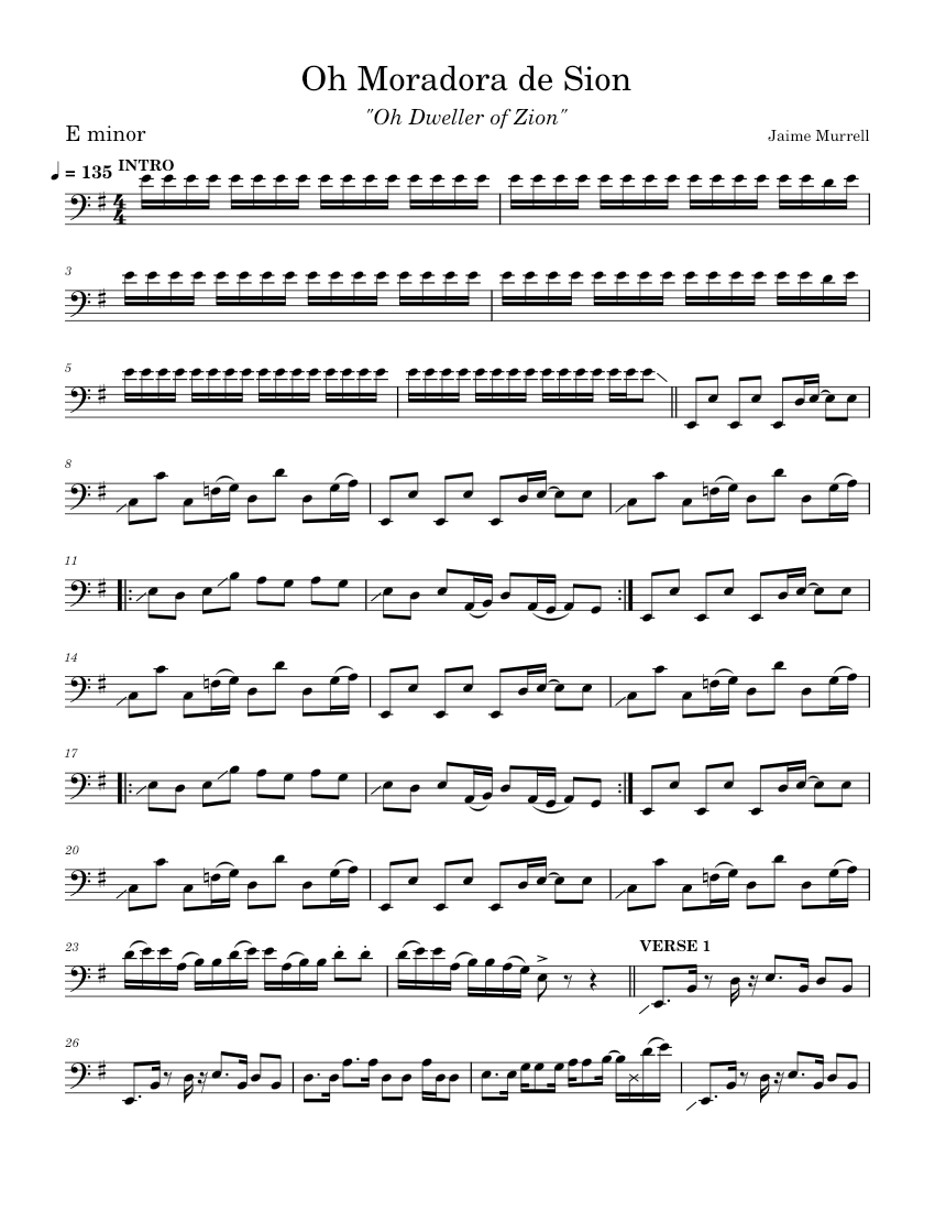 Oh moradora de sion – Jaime Murrell Sheet music for Bass guitar (Pep ...