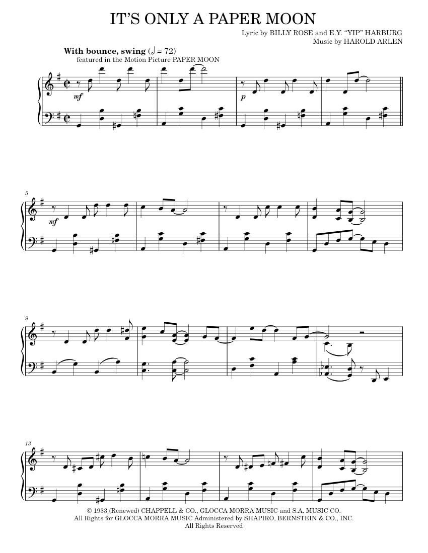 Play Official version of It's Only A Paper Moon Sheet Music by Harold ...