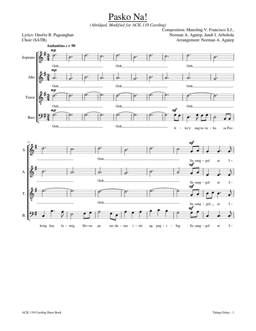 Pasko Na! Sheet music for Soprano, Alto, Tenor, Bass voice (SATB) | Musescore.com
