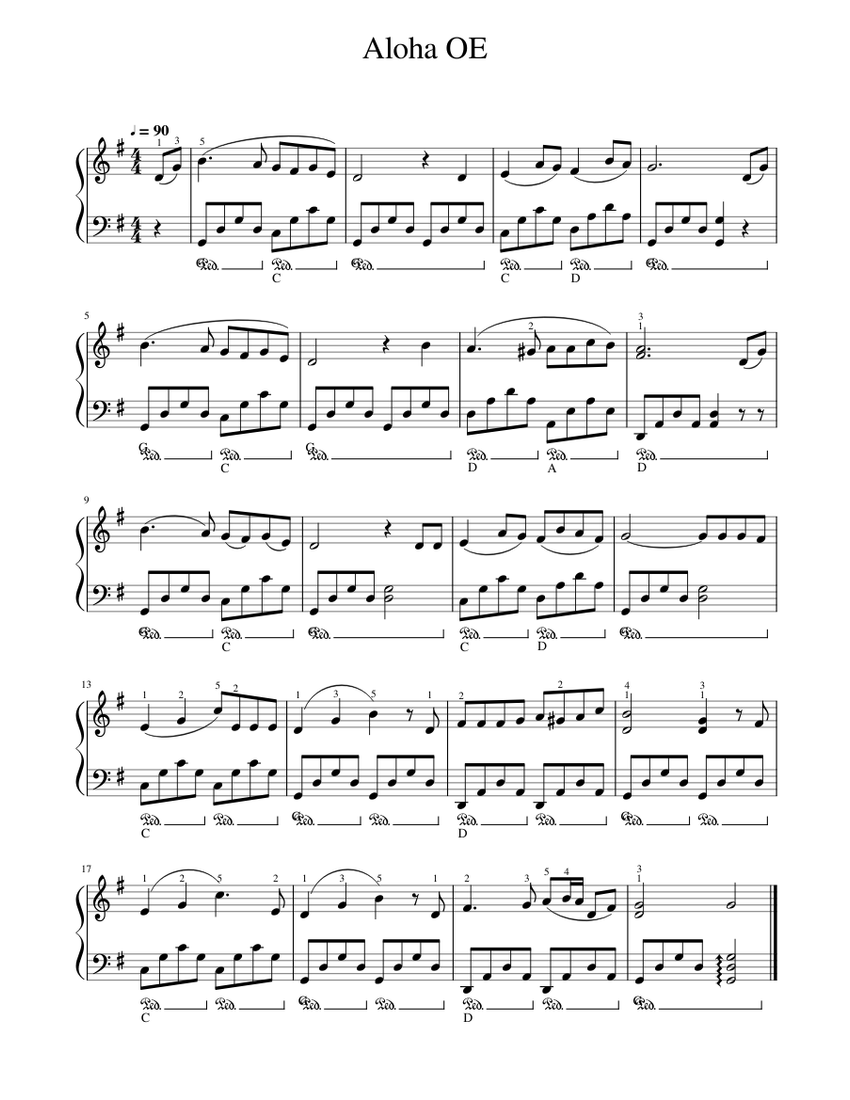 Aloha OE Sheet music for Piano (Solo) Easy | Musescore.com
