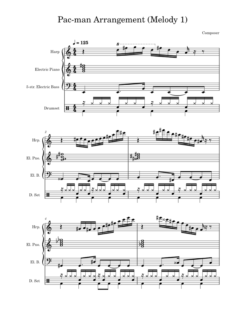 Pac-Man Arrangement (Melody 1 Middle Chords) Sheet music for Piano ...