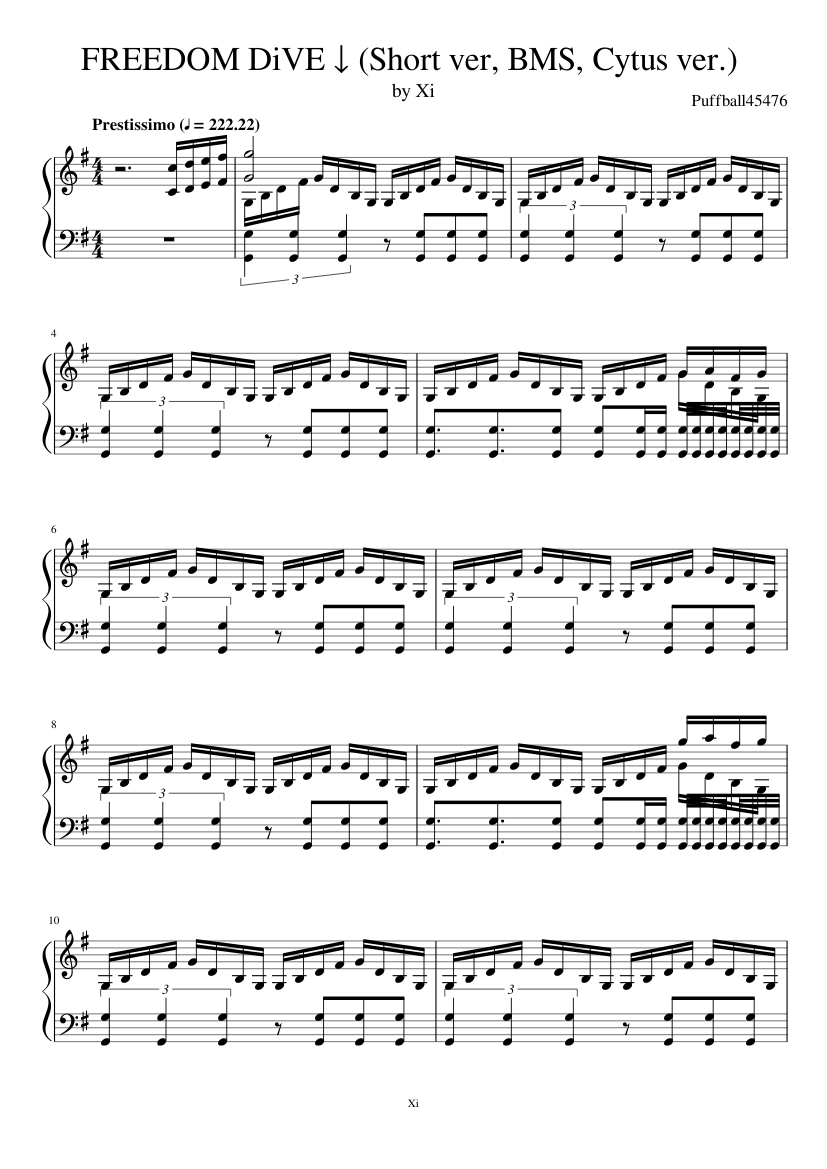 FREEDOM DiVE (Short ver, BMS, Cytus version) Sheet music for Piano ...