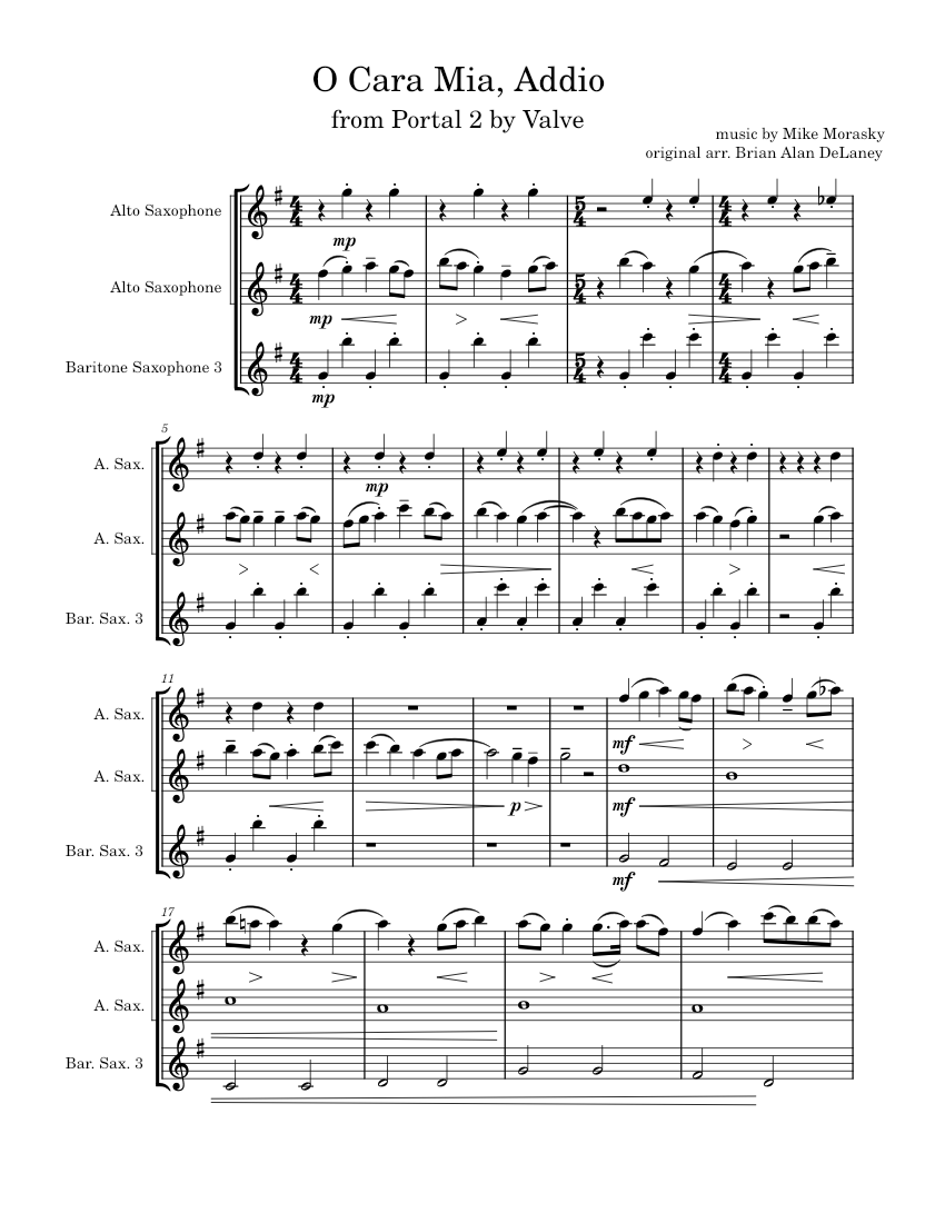 O Cara Mia, Addio Sheet music for Saxophone alto, Saxophone baritone (Woodwind Trio) | Musescore.com