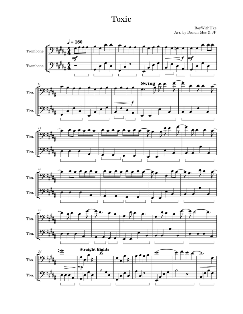 Toxic – BoyWithUke BoyWithUke - Toxic - Trombone Duet Arrangement Sheet ...