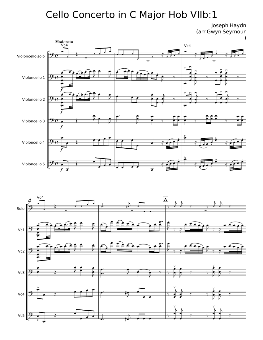 Cello Concerto No.1 in C major, Hob.VIIb:1 - Joseph Haydn Sheet Music for Cello (Mixed Ensemble ...