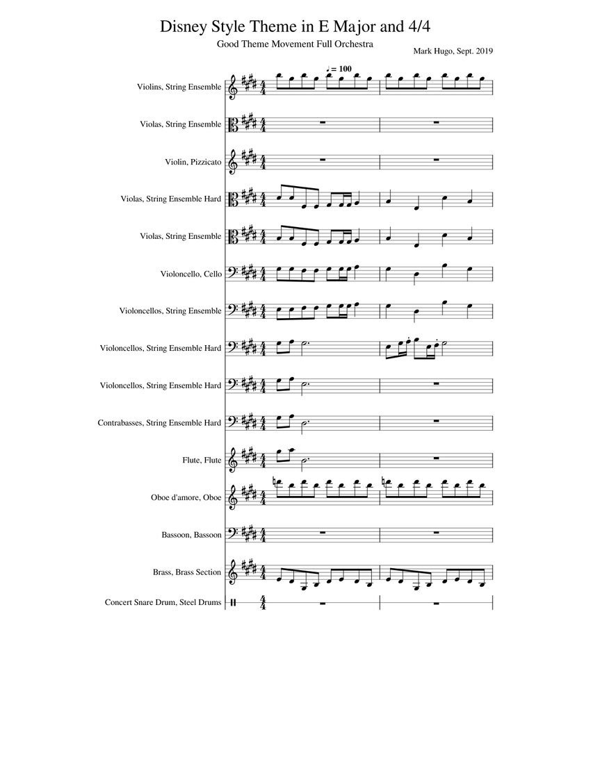 Disney Theme Style E Major 4/4 Sheet music for Flute, Oboe, Bassoon ...