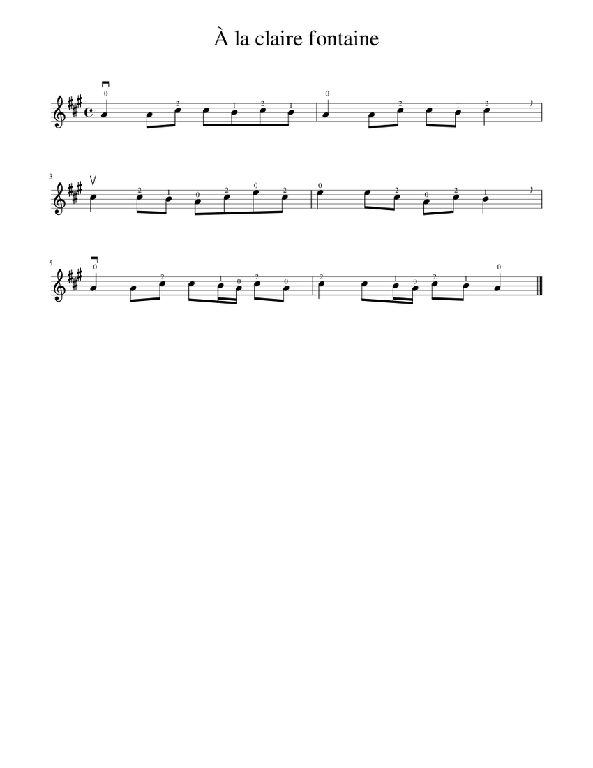 À la claire fontaine Sheet music for Violin (Solo) | Musescore.com