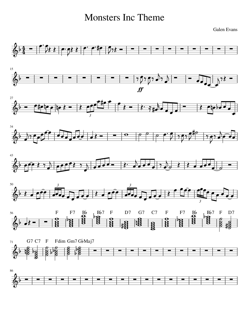 Monsters Inc Trumpet 2 Sheet music for Trumpet in b-flat (Solo ...