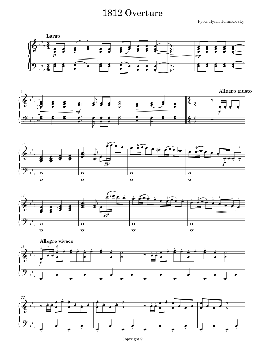 1812 Overture, Op.49 Sheet music for Piano by Pyotr Ilyich Tchaikovsky ...