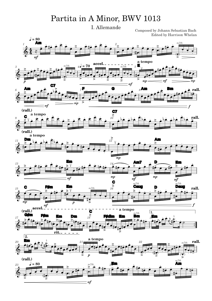 Partita in A Minor – Johann Sebastian Bach Sheet Music with Chords for ...