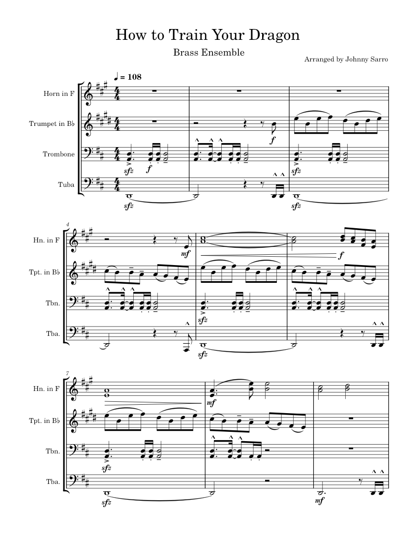How to Train Your Dragon - Brass Ensemble Sheet music for Trombone ...