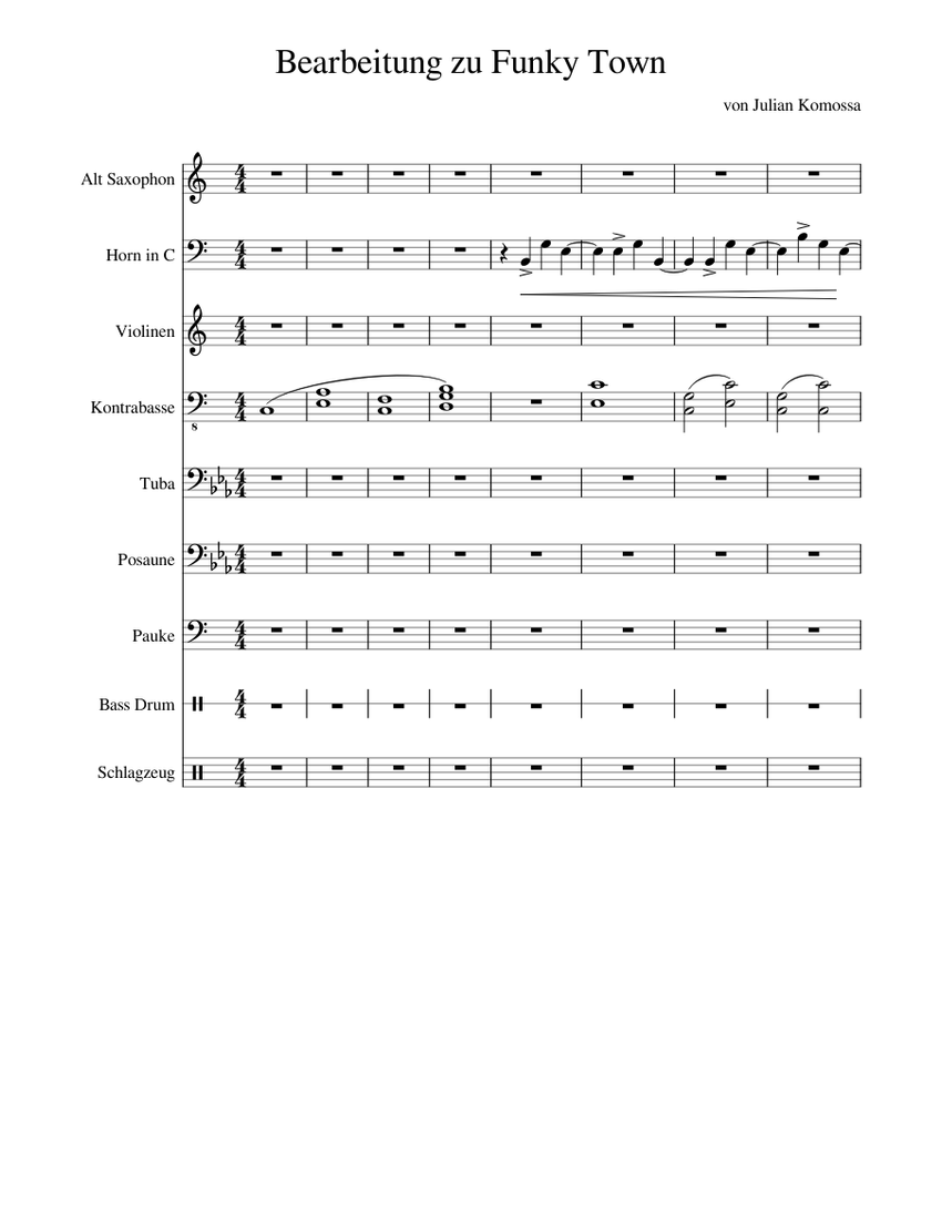 Arrangement to Funkytown Sheet music for Trombone, Tuba, Saxophone alto ...