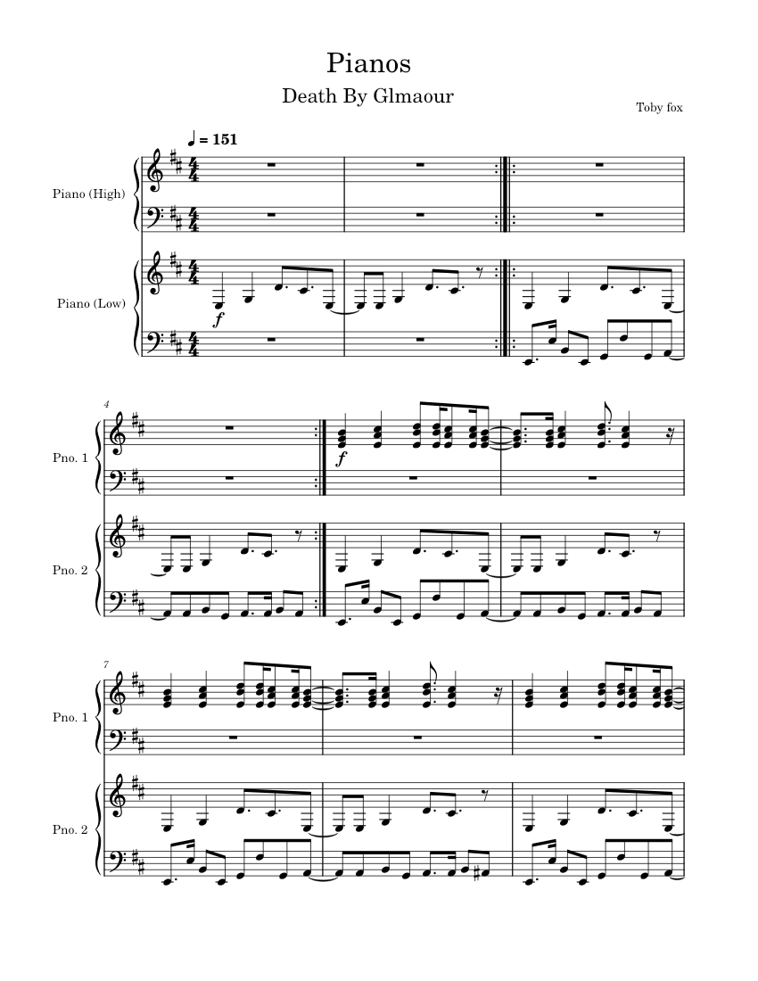 Pianos- Death by Glamour Sheet music for Piano (String Ensemble ...