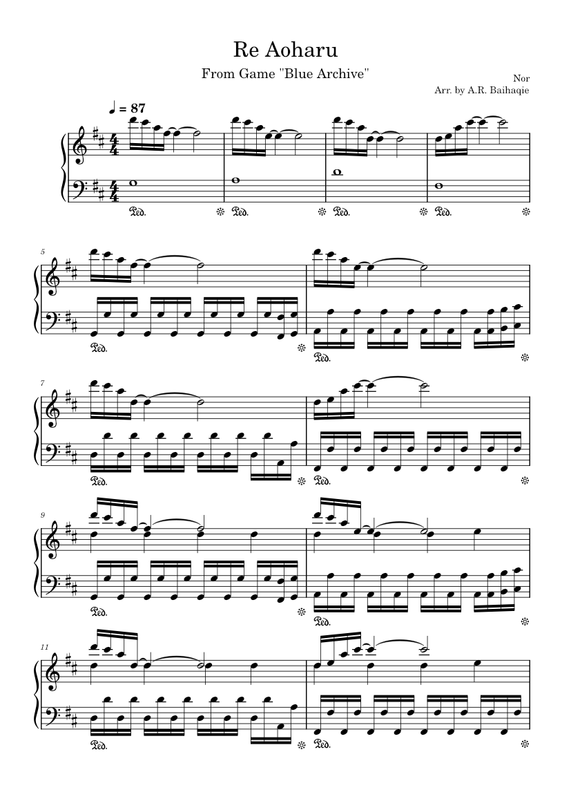 Re Aoharu – Nor (from "Blue Archive") Sheet Music for Piano (Solo) | MuseScore.com