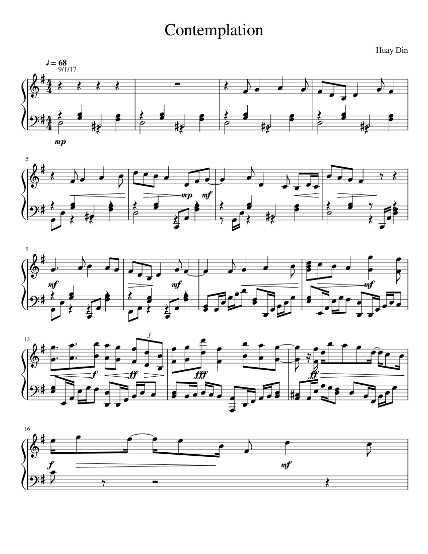 Contemplation Sheet music for Piano (Solo) | Download and print in PDF ...
