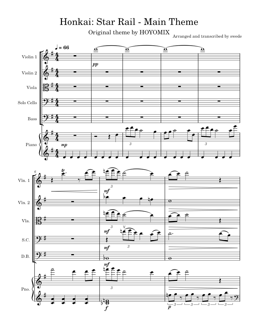 Honkai: Star Rail Main Theme – HOYO-MiX Sheet music for Piano, Violin ...