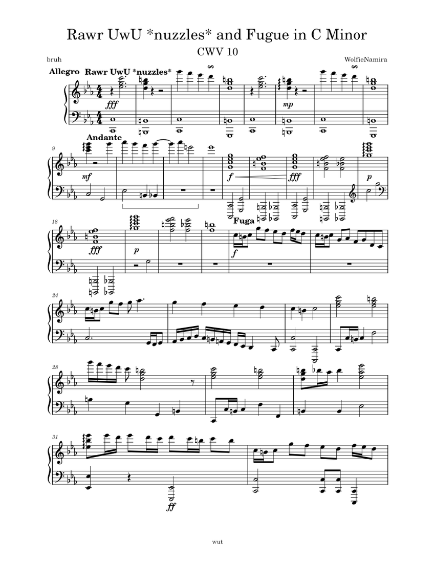 Rawr UwU *nuzzles* and Fugue in C Minor Sheet music for Piano (Solo ...