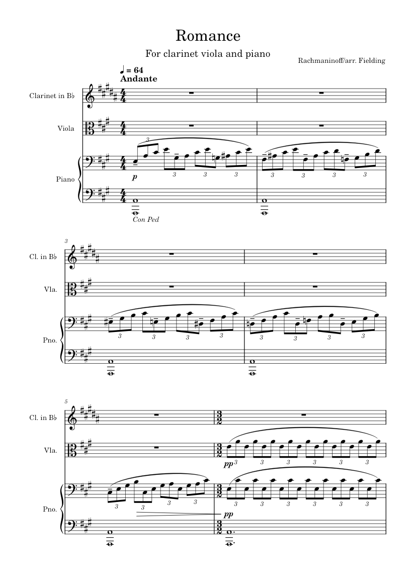 Rachmaninoff Romance Sheet music for Piano, Viola, Clarinet other ...