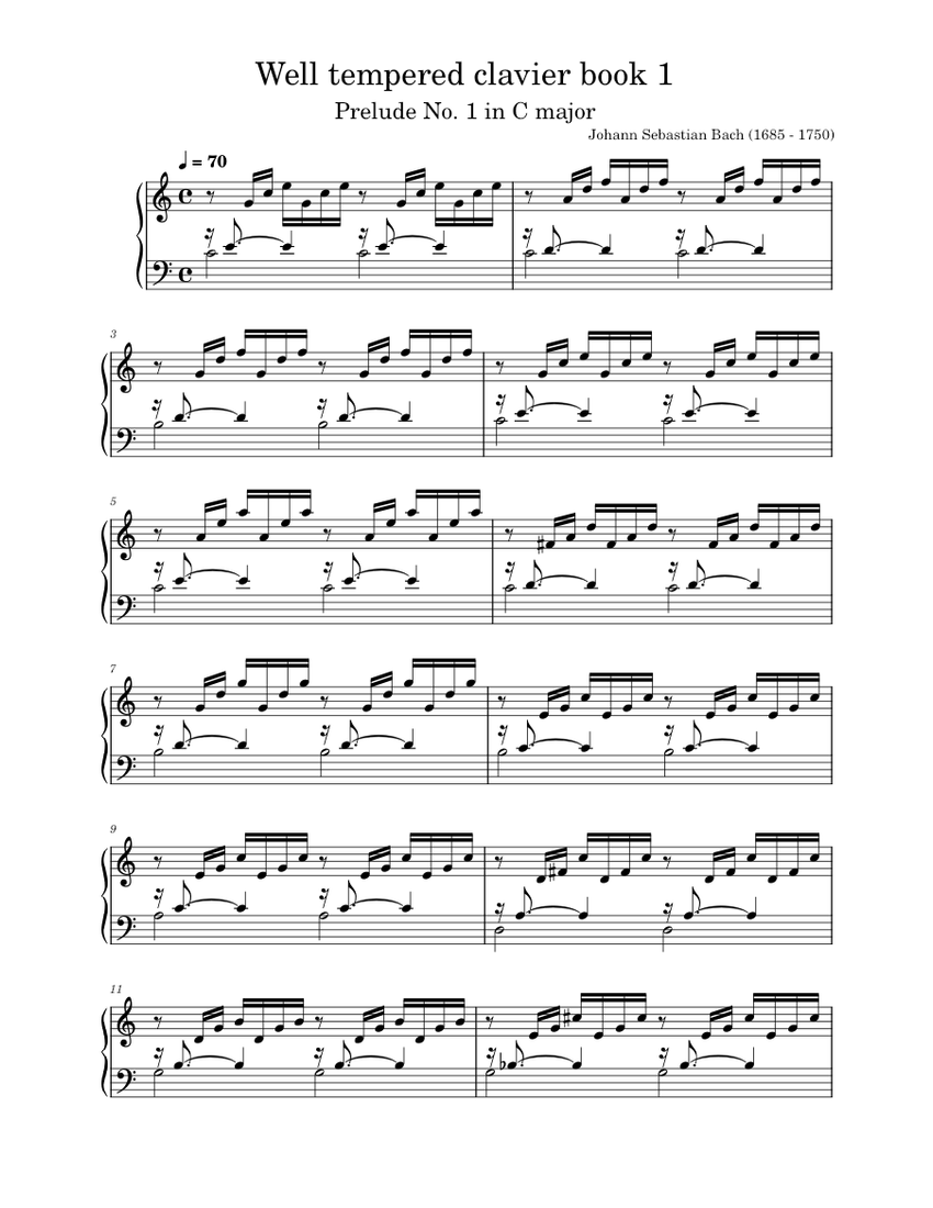 The well-tempered clavier - book 1 - no 1 prelude in c major bwv 846 ...