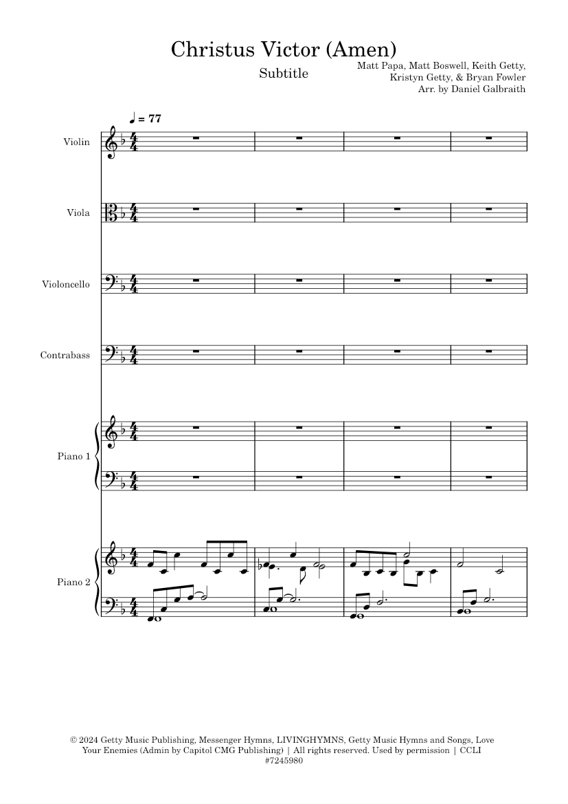 Christus Victor (Amen) - V2 Sheet Music for Piano, Violin, Viola, Cello ...