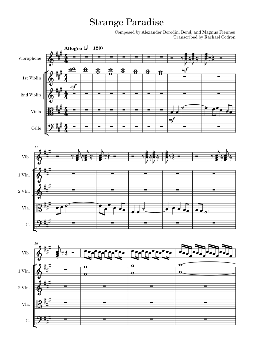 Strange Paradise – Bond Sheet Music for Vibraphone, Violin, Viola ...