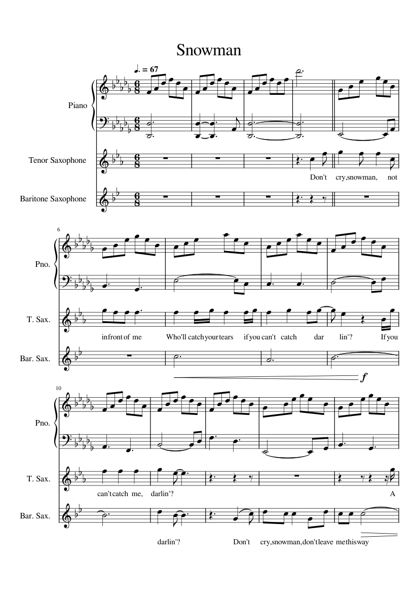 Snowman – Sia Sheet Music for Piano, Saxophone tenor, Saxophone ...