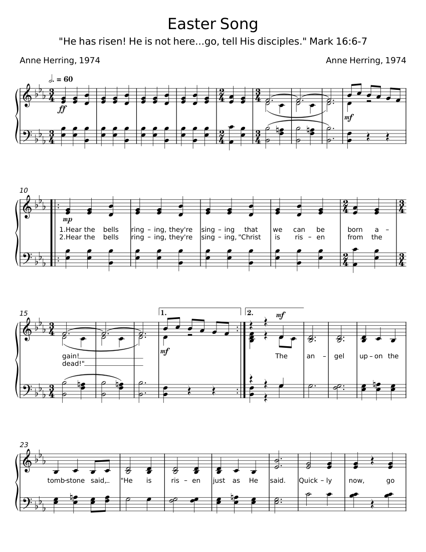 EASTER SONG - Anne Herring Sheet Music for Piano (Piano Duo ...