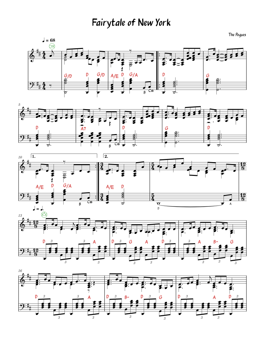 Fairytale of New York – The Pogues Sheet music for Accordion (Solo ...