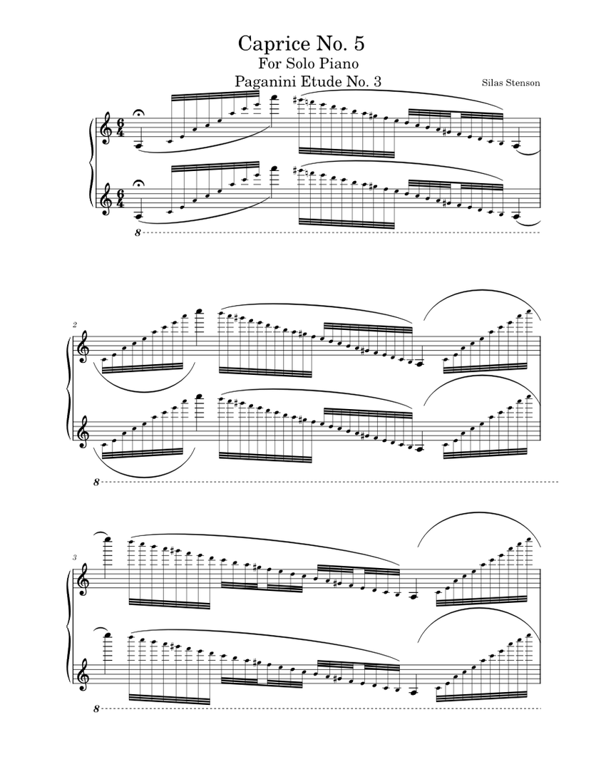 Caprice 5 – Niccolò Paganini Caprice No. 5 For Solo Piano Sheet music ...