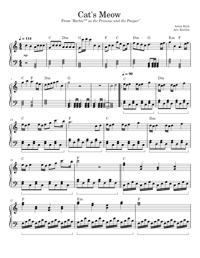 Cat's Meow - Barbie Sheet music for Piano (Solo) | Musescore.com