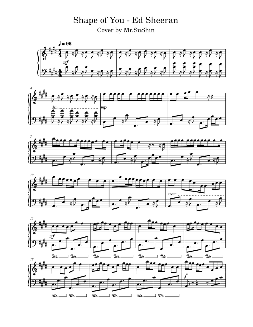 Shape of you – Ed Sheeran Sheet music for Piano (Solo) | Musescore.com
