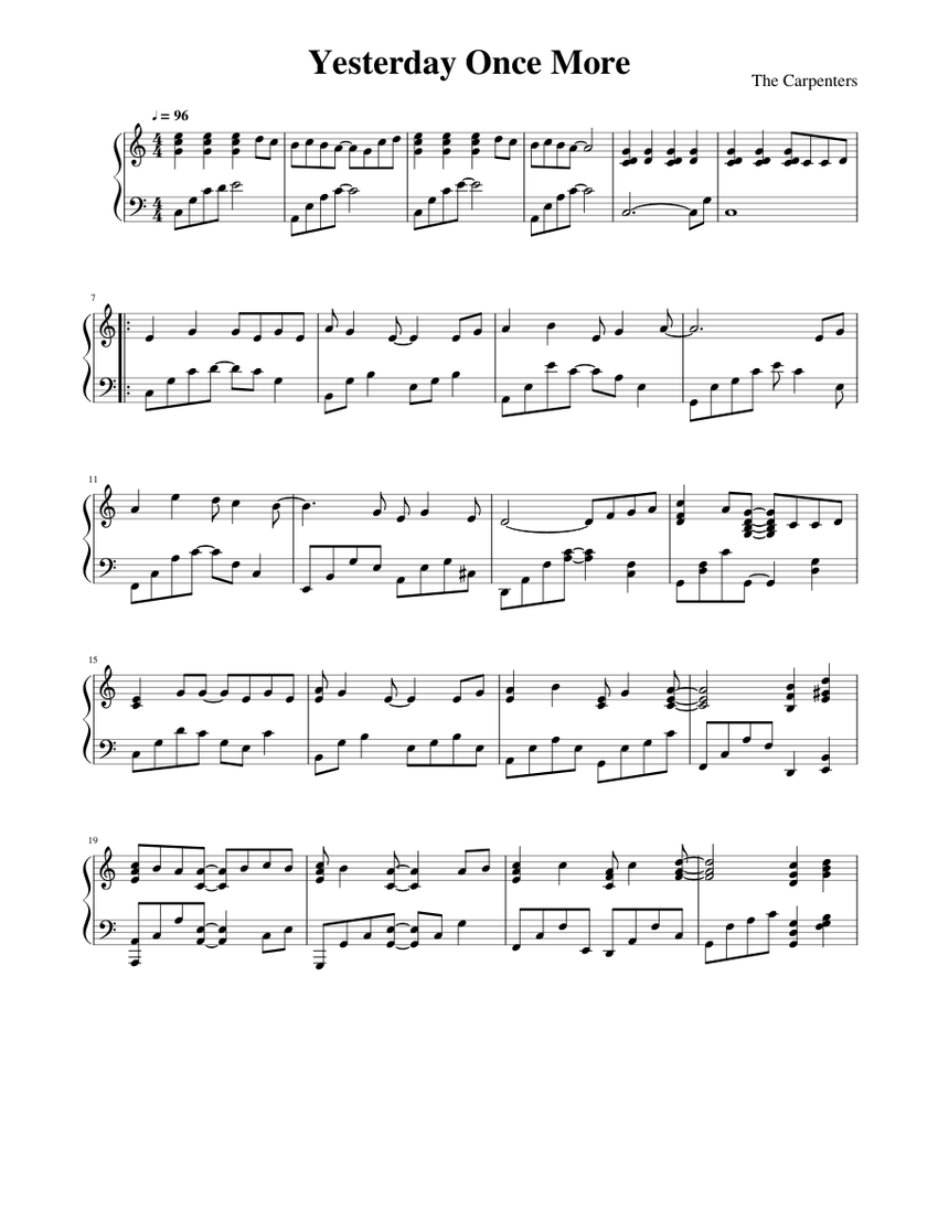 Yesterday Once More by The Carpenters Sheet music for Piano (Solo ...