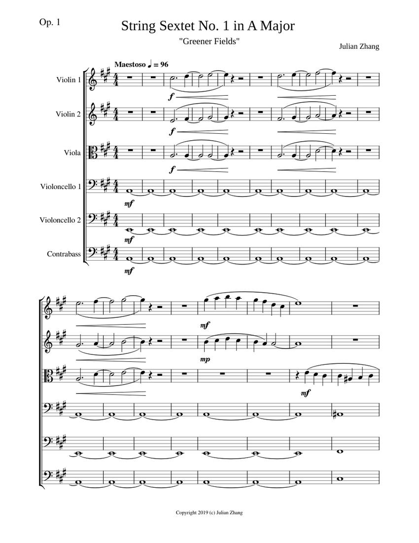 String Sextet in A Major, Op. 1 Sheet music for Contrabass, Violin ...