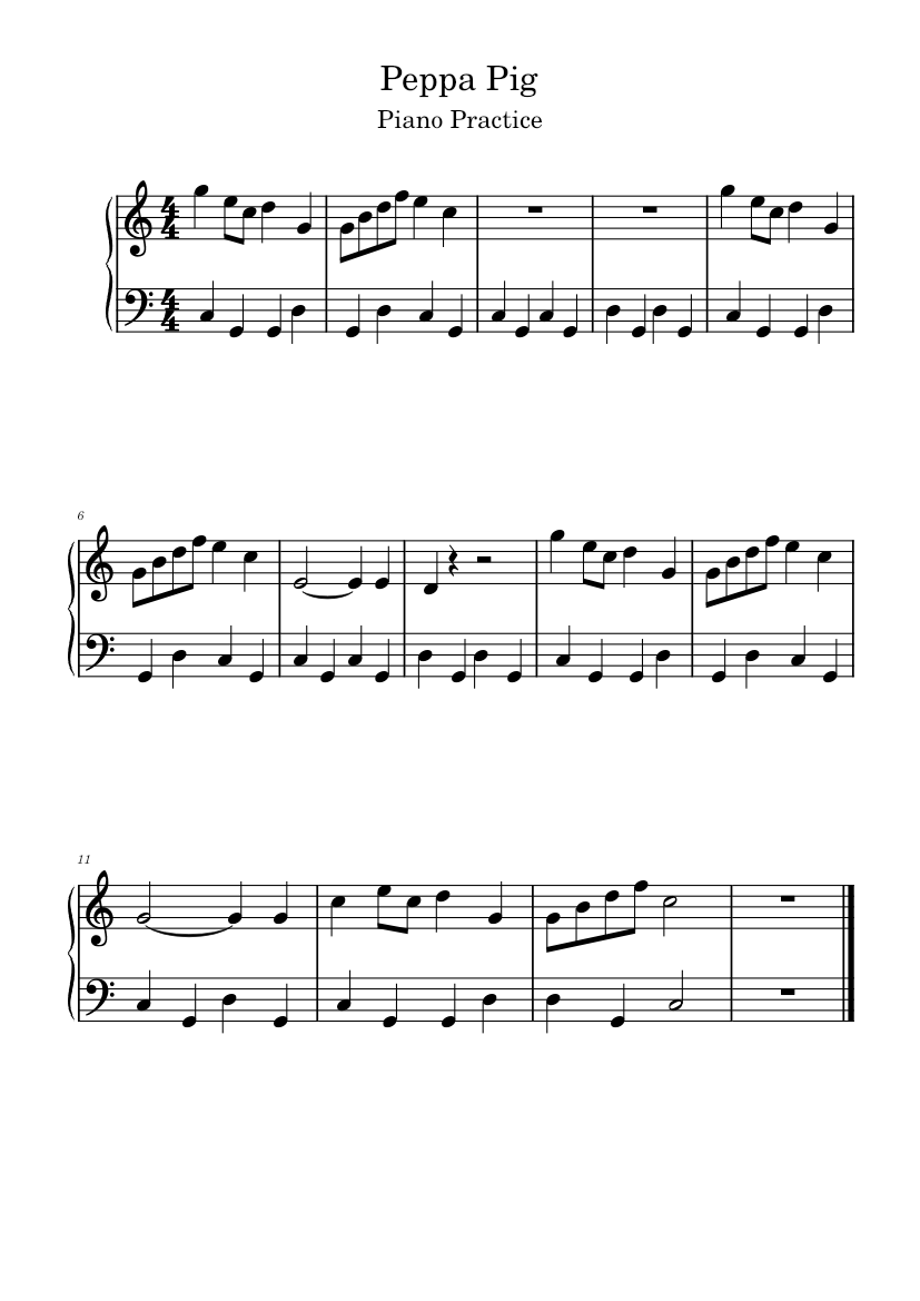 Peppa Pig - Intro Song - Piano practice 1 Sheet Music for Piano (Solo ...