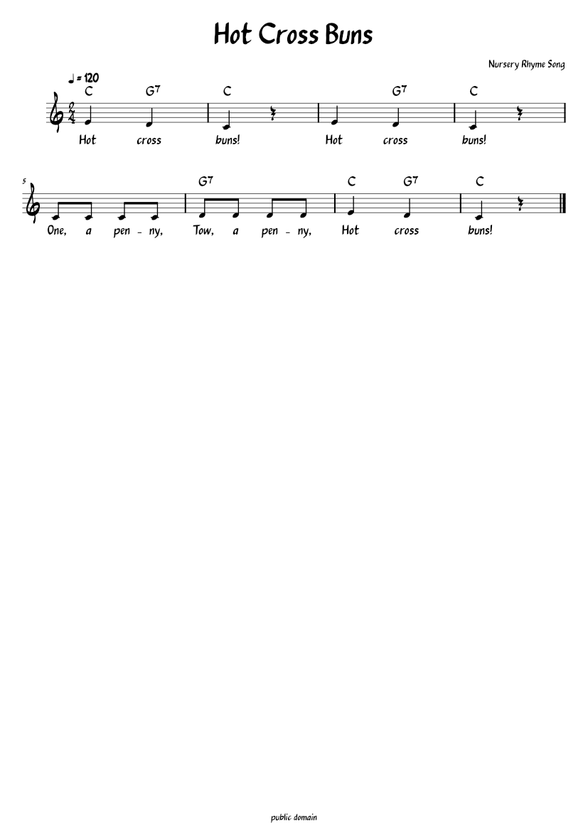 Hot Cross Buns (Lead sheet with lyrics ) Sheet music for Piano (Solo ...