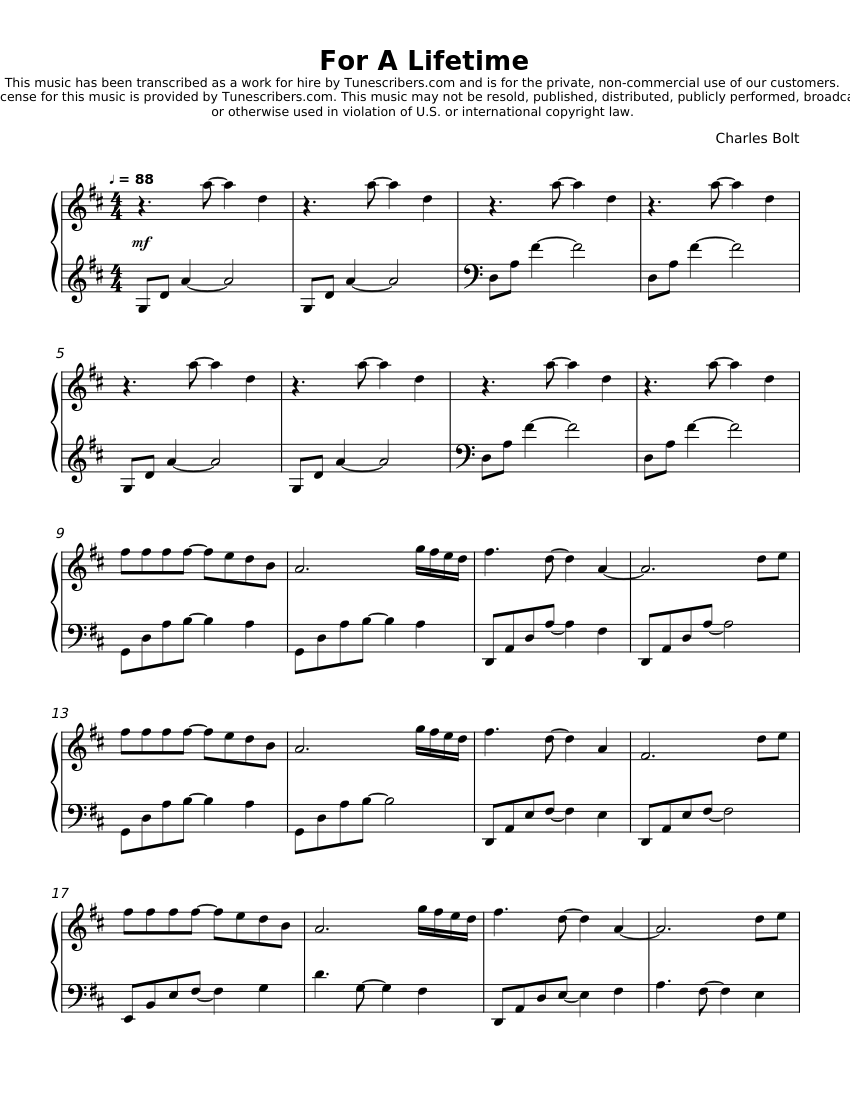 For a Lifetime 1600076485-bef3d1878a875c751ac40fd1d5a4f8d8 Sheet music ...