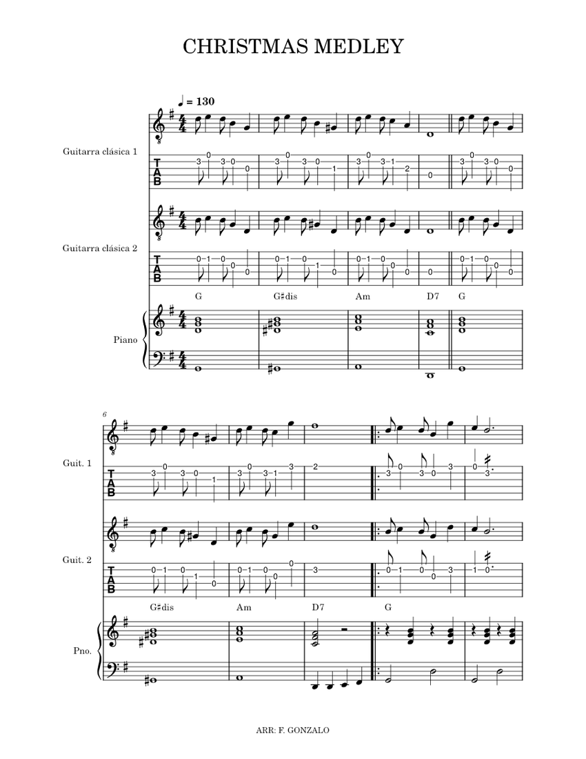 CHRISTMAS MEDLEY Sheet music for Piano, Guitar (Mixed Trio) | Musescore.com