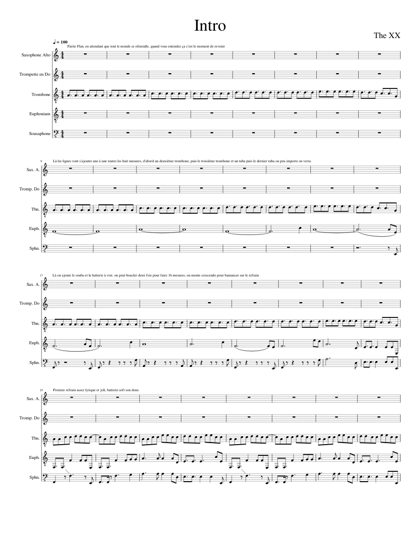 Intro – The xx Sheet music for Trombone, Euphonium, Saxophone alto ...